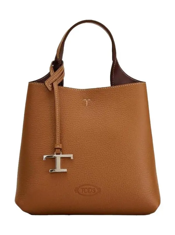 TOD'S T Logo Plaque Tote Bag - Brown
