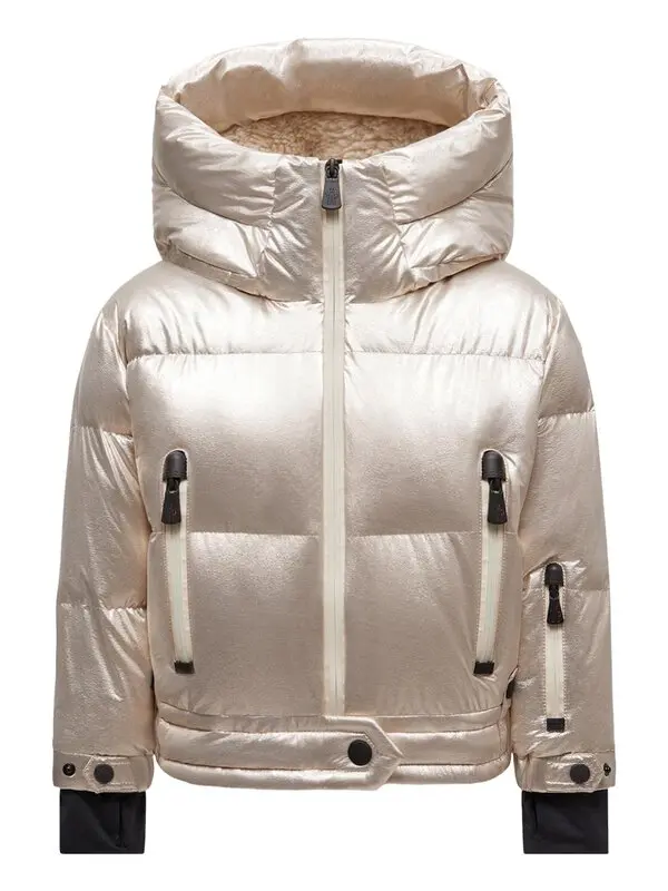 Moncler Violette Metallic Down Jacket With Hood - Nude