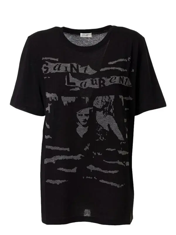 Saint Laurent Jacquard Logo Crewneck T-shirt - Black