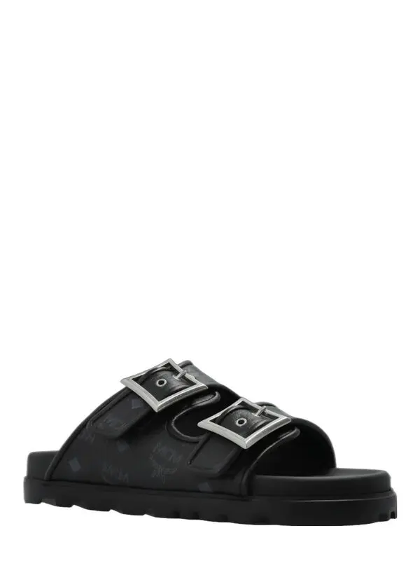 Mcm Buckle-detail Flat Sandals - Black