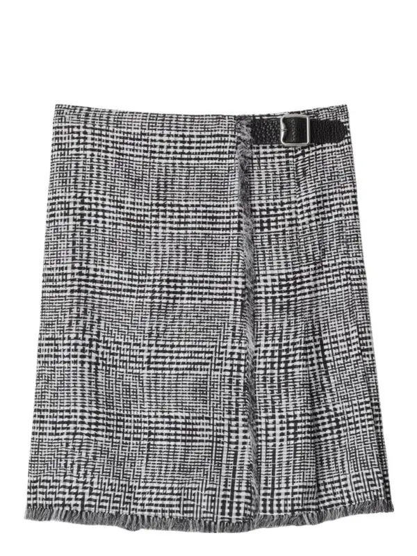 Burberry Plaid-check Pleated Fringed Mini Skirt - Gray