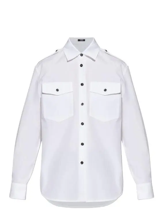 Versace Embellished Epaulette Long-sleeved Shirt - White