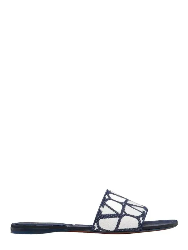Valentino Garavani Toile Iconographe Open Toe Slides - Black
