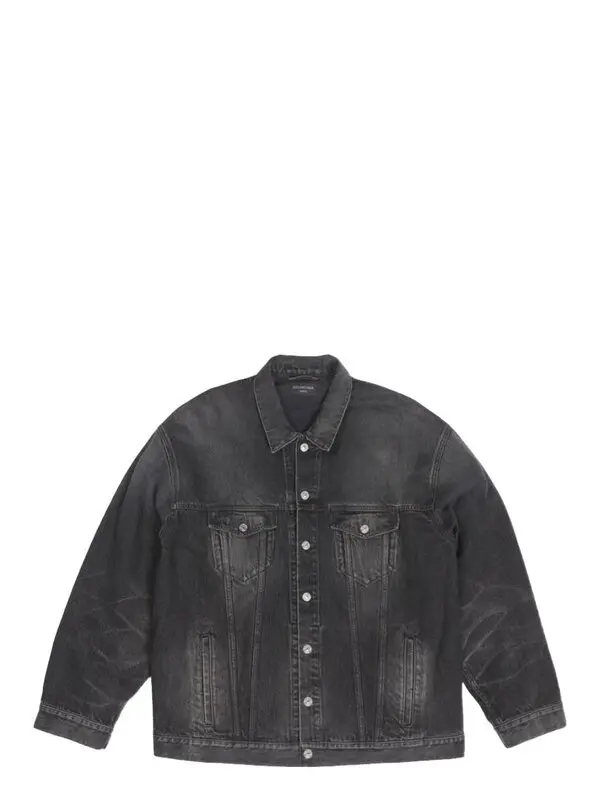 Balenciaga Logo Printed Oversized Denim Jacket - Black