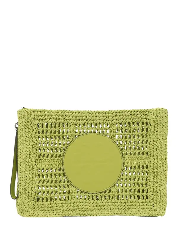Tory Burch Woven Circle-panel Wristlet Bag - Green