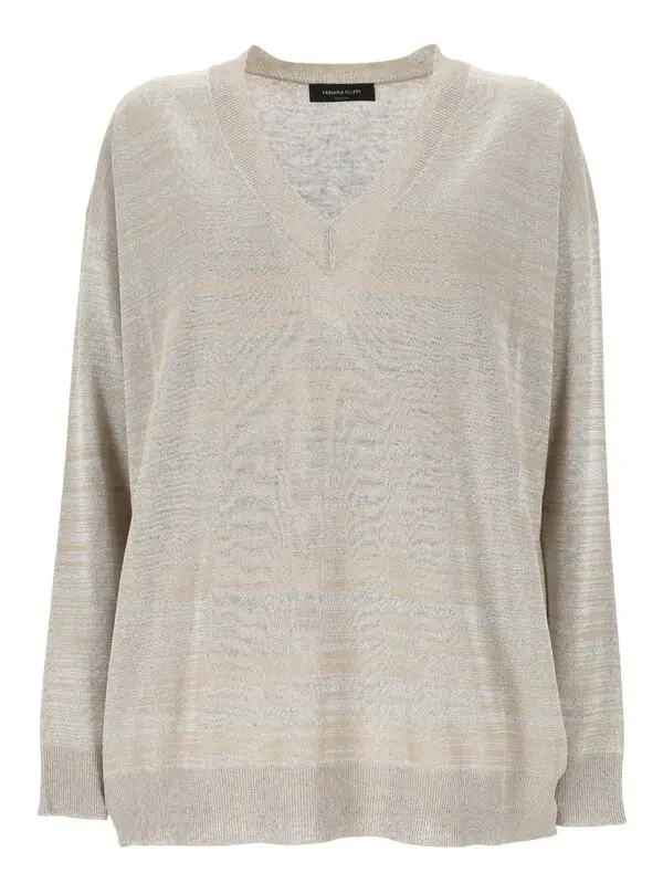 Fabiana Filippi V-neck Metallic-thread Jumper - Grey