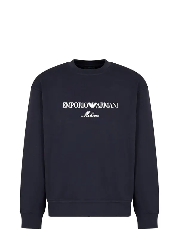 Emporio Armani Crewneck Sweatshirt With Logo Embroidery - Navy Blue