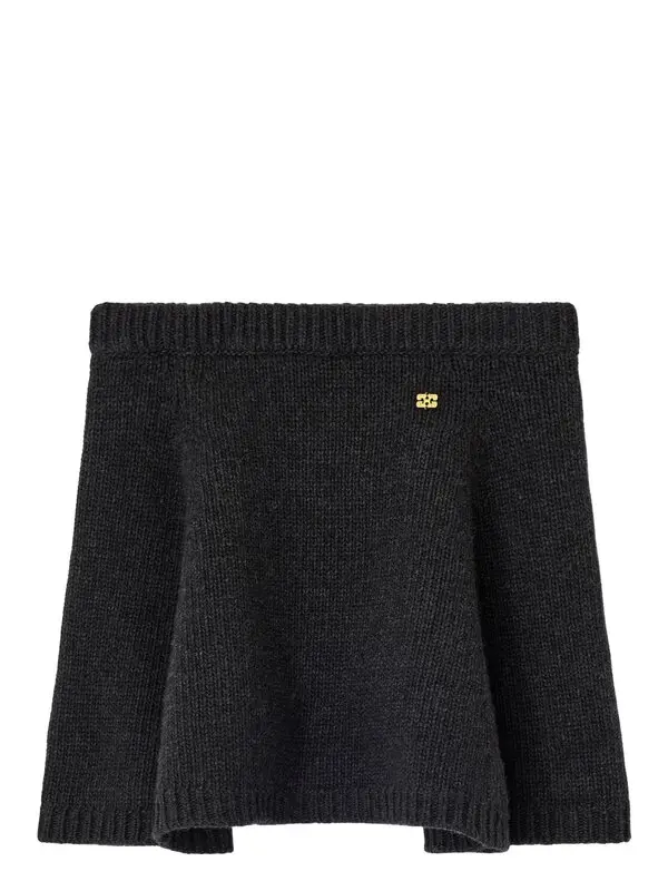 GANNI Wool Mini Skirt With Logo Hardware - Dark Gray