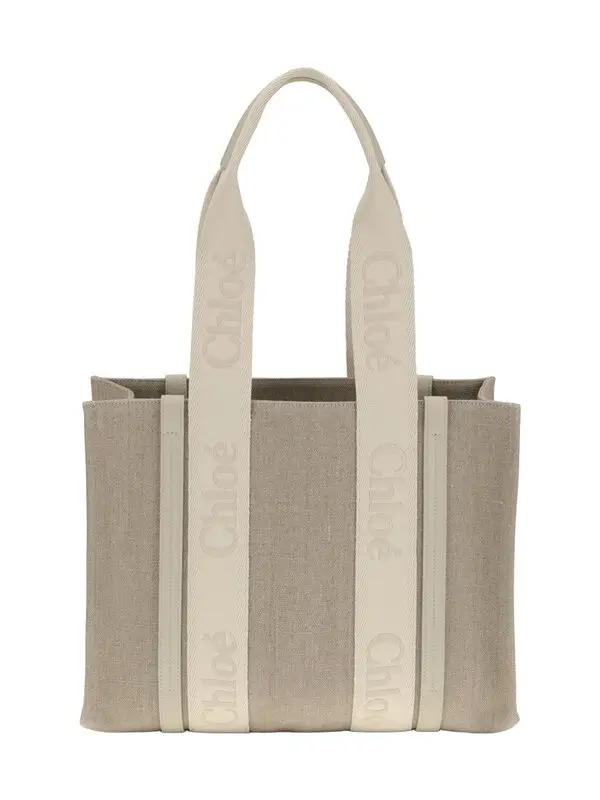 Chloé Woody Logo Detailed Medium Tote Bag - Nude