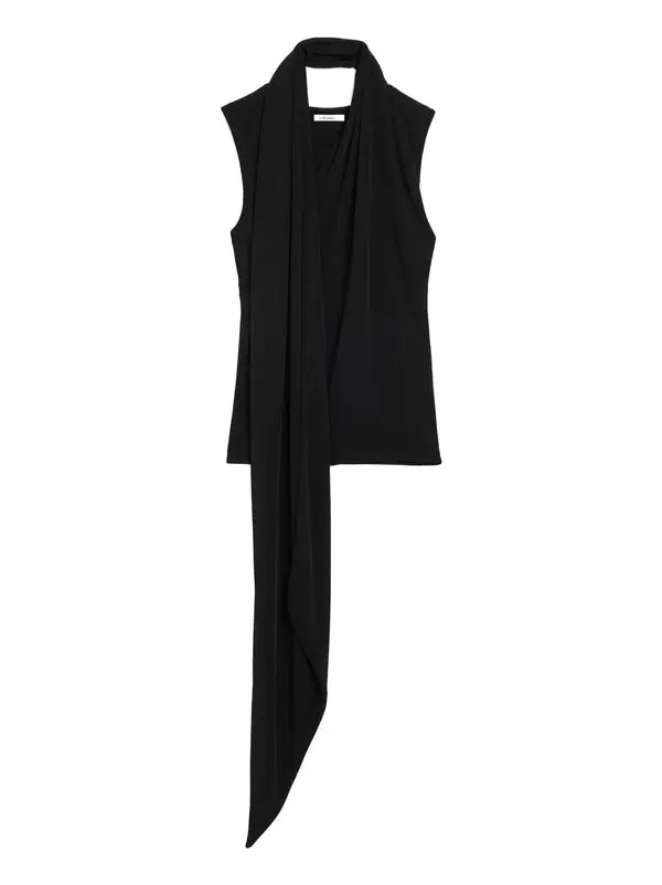 Ami Sleeveless Top With Scarf Detail - Black