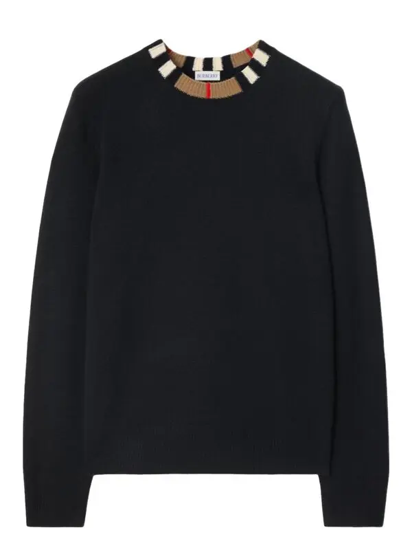 Burberry Icon Stripe Trim Wool Cashmere Sweater - Black