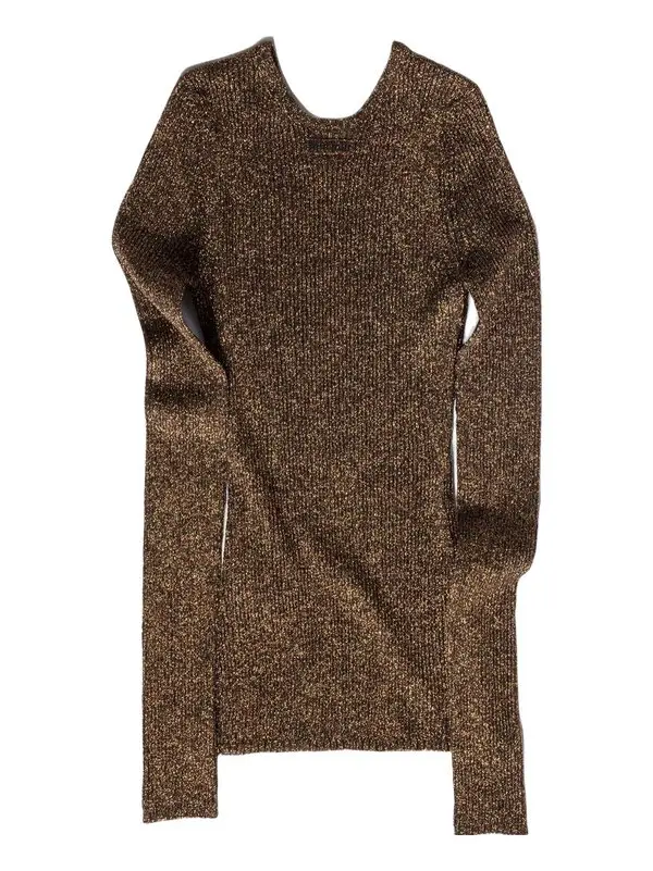 Miu Miu Crewneck Ribbed Jumper With Long Sleeves - Tobacco Color