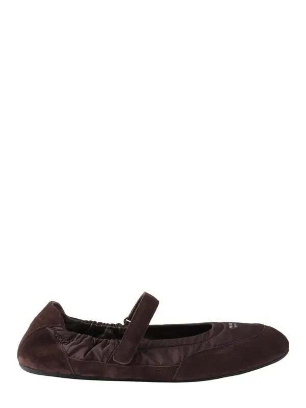 Prada Re-nylon And Suede Round-toe Mary Jane Ballerinas - Coffee Brown