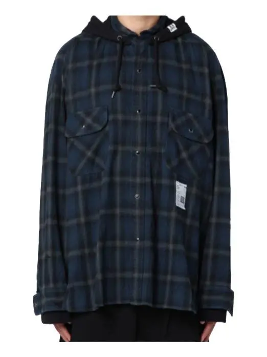 Mihara Yasuhiro Long Sleeve Hooded Plaid Shirt With Logo Patches - Black