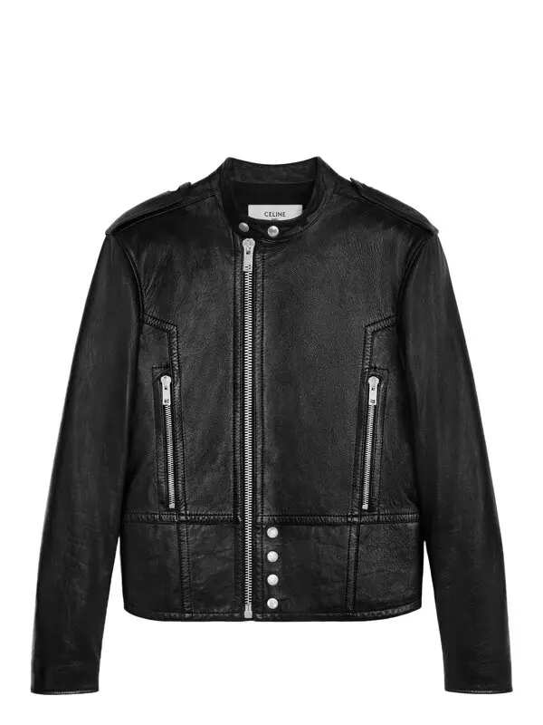 Celine Racer Blouson Jacket In Soft Lambskin - Black