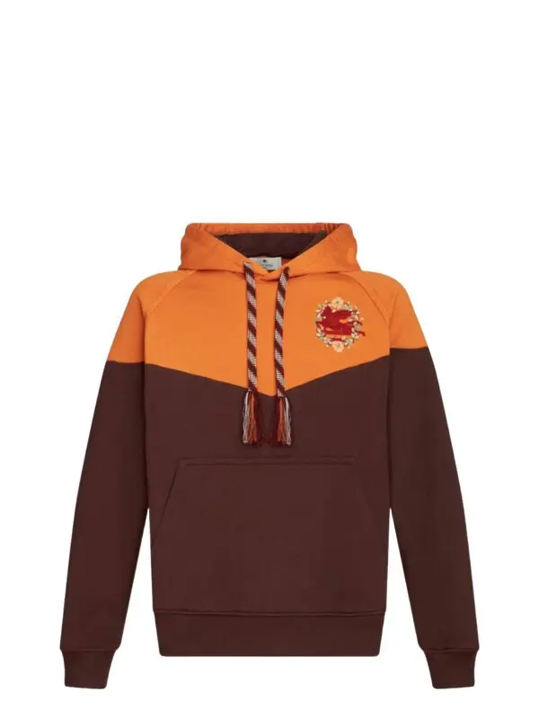 Etro Two-tone Drawstring Hoodie With Embroidered Pegaso - Red