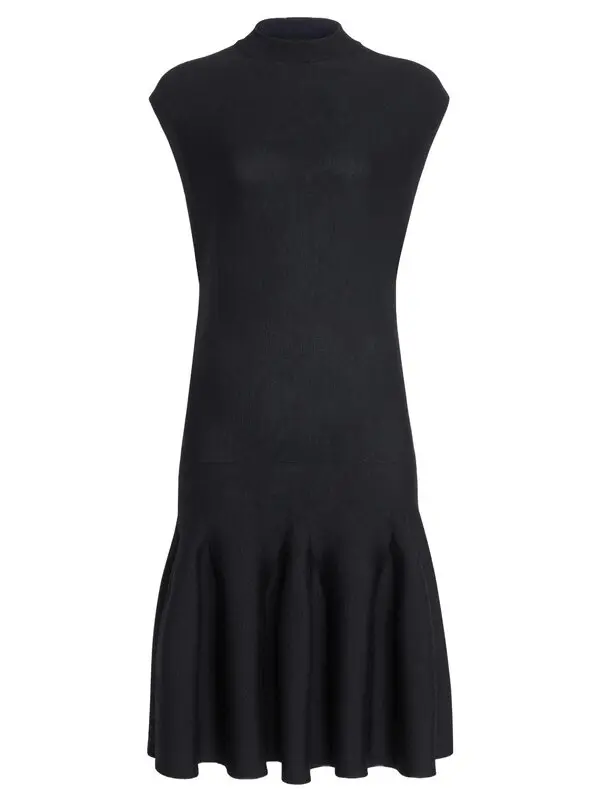 Alaïa Sculptural Godet Knit Cap Sleeve Dress - Black