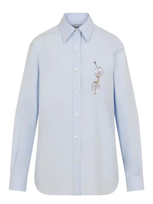 Moschino Long-sleeved Shirt With Buckle Cuffs And Printed Detail - White
