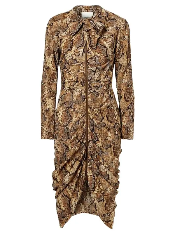 Isabel Marant Étoile Long Sleeve Zippered Bow Tie Dress - Brown