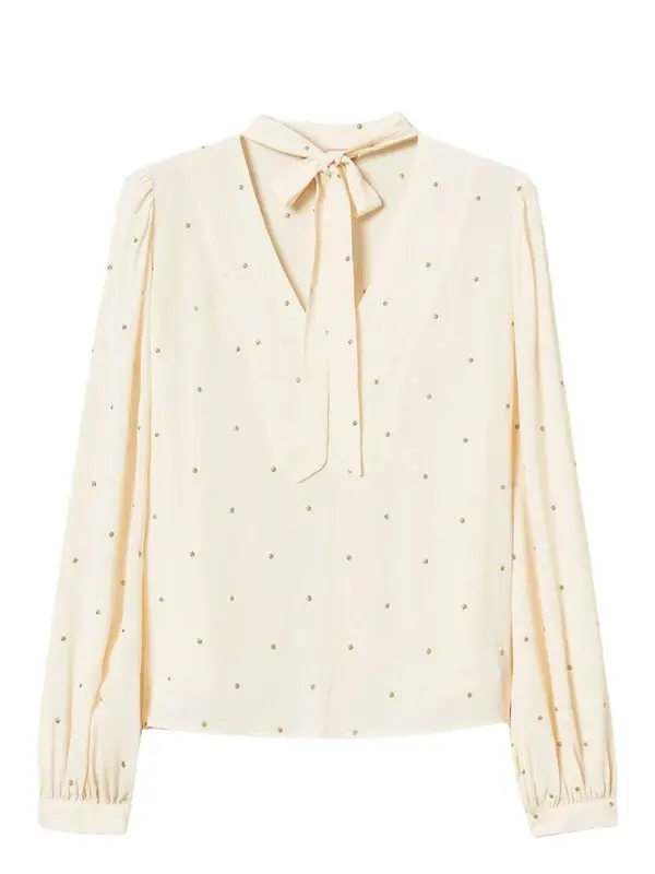 TWINSET Lurex Embroidered Blouse With V-neck And Lace-up Detail - White