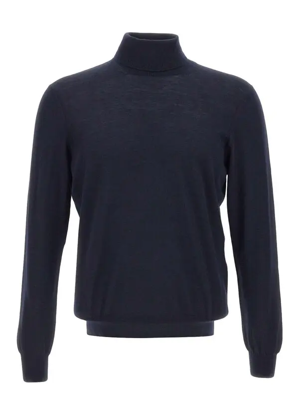 GRAN SASSO Ribbed Turtleneck Knit Sweater - Blue