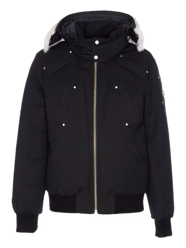 Moose Knuckles Zip-up Bomber Jacket With Hood And Fur Trim - Black