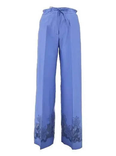 P.a.r.o.s.h Floral Embroidered Wide-leg Trousers - Blu Cielo