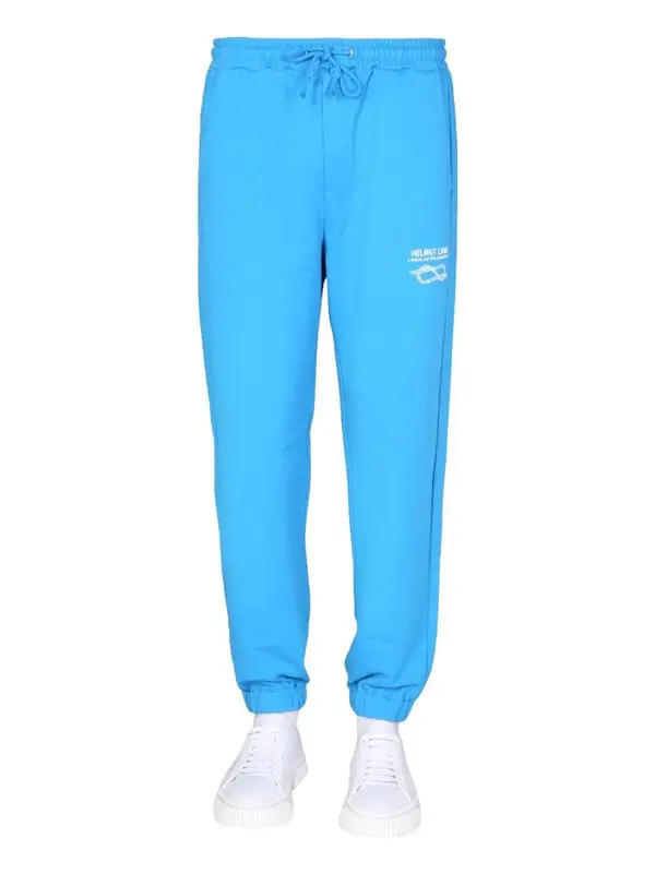 Helmut Lang Logo Printed Elastic Waist Jogging Pants - Blue