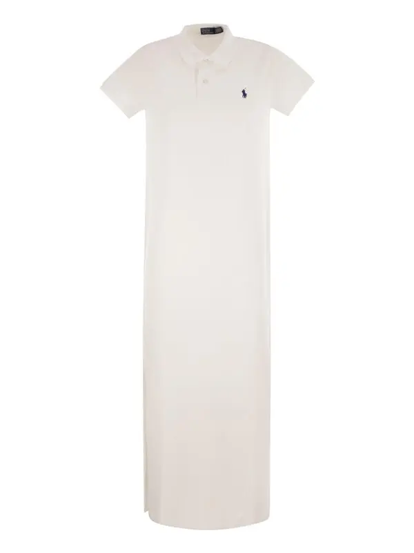Polo Ralph Lauren Midi Polo Shirt Dress With Embroidered Logo - White