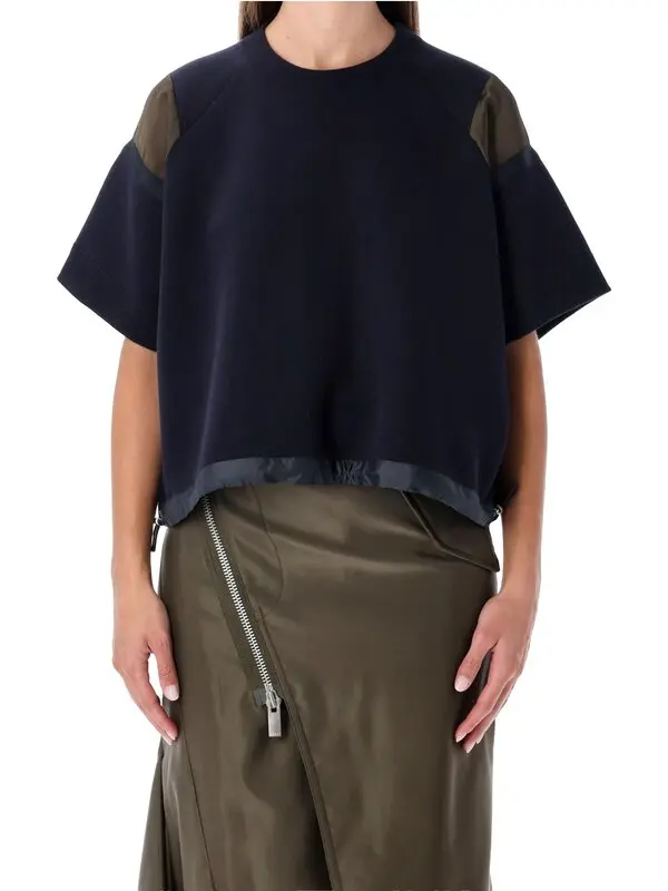 Sacai Drawstring Short Sleeve Top - Navy Dark Khaki