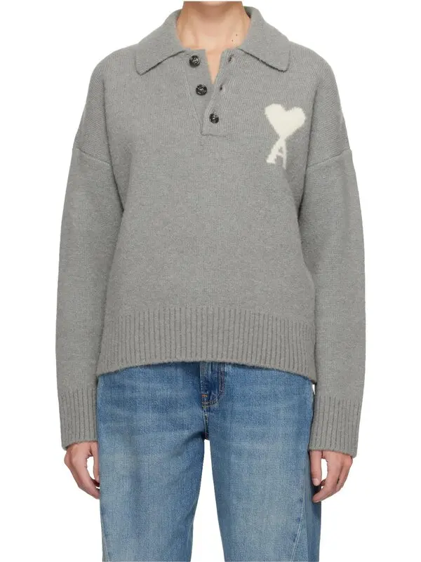 Ami De Coeur" Alpaca Wool Polo Shirt - Grey