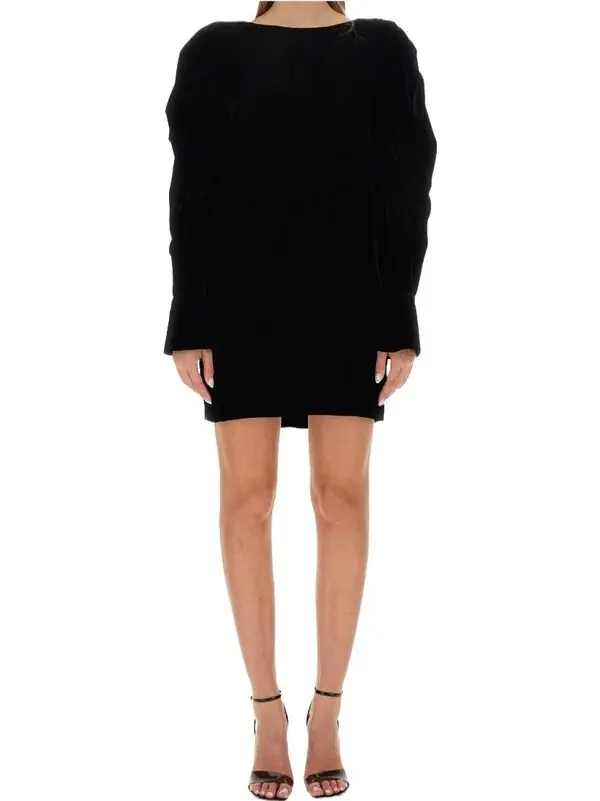 Nina Ricci Velvet Mini Dress With Puff Sleeves - Black