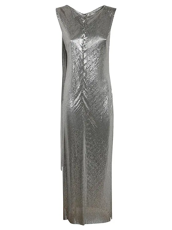 Rabanne Metallic Sleeveless V-neck Dress With Back Strap - Silver