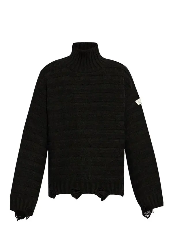 MAISON MARGIELA High-neck Drop-shoulder Distressed Jumper - Black