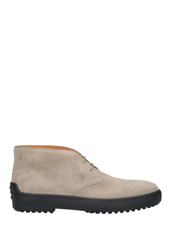 TOD'S Round Toe Lace-up Suede Boots - Taupe