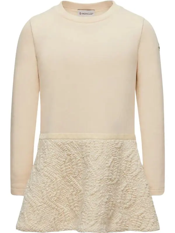 Moncler Long Sleeve Sweatshirt Dress With Textured Hem - Beige