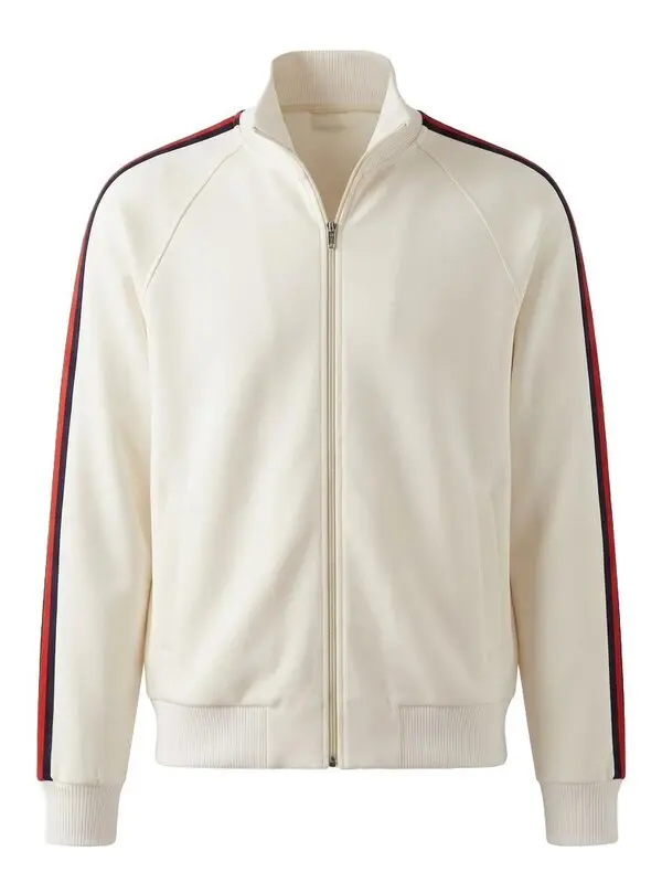 Gucci Fluid Drill Zip Jacket With Web Stripes - Off White