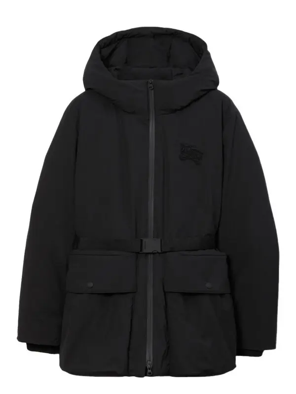 Burberry Hooded Jacket With Belt And Flip Pockets - Black