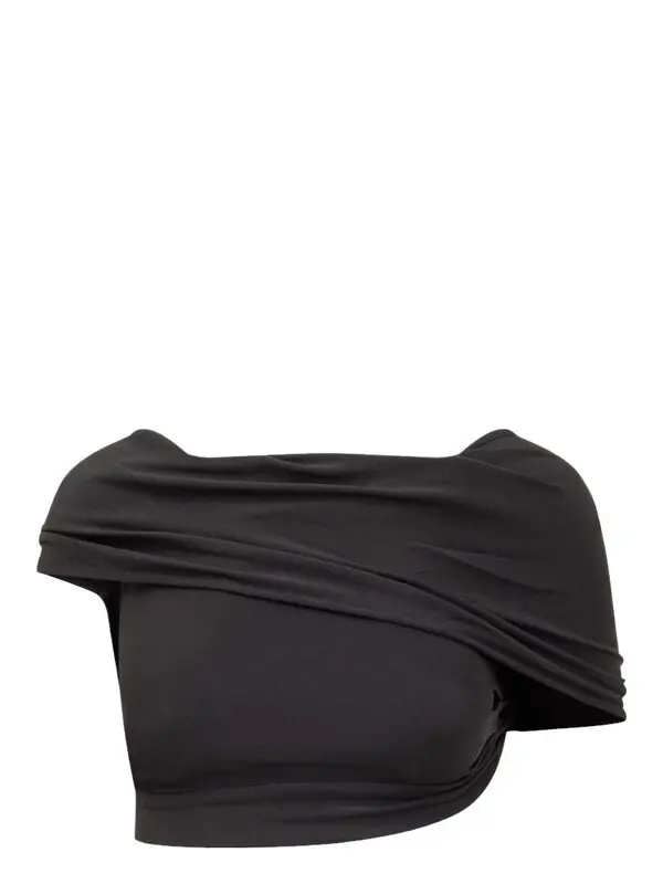 Casablanca Crepe Draped Crop Top - Black