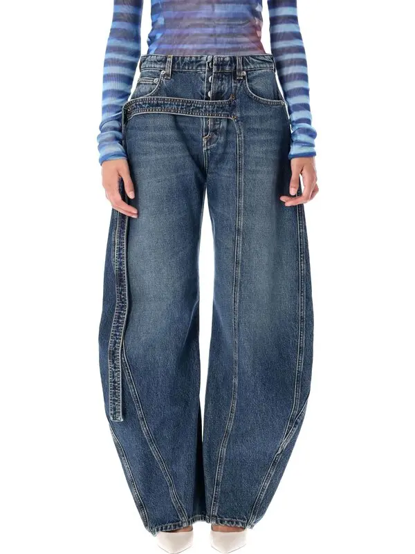 JEAN PAUL GAULTIER Low Waist Belted Denim Balloon Jeans - Blue