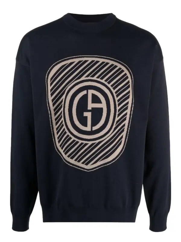 Giorgio Armani Logo Print Knitted Jumper - Black