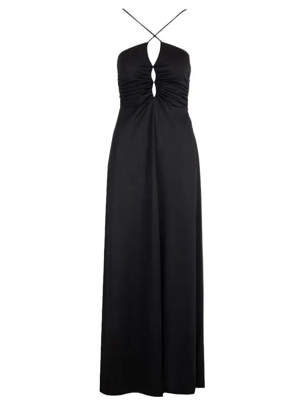 GANNI Gathered Flared Maxi Dress - Black