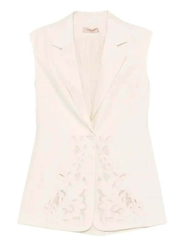 TWINSET Embroidered Sleeveless Waistcoat - White