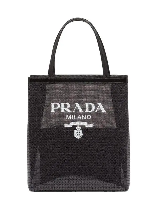Prada Sequined Mesh Tote Bag - Black
