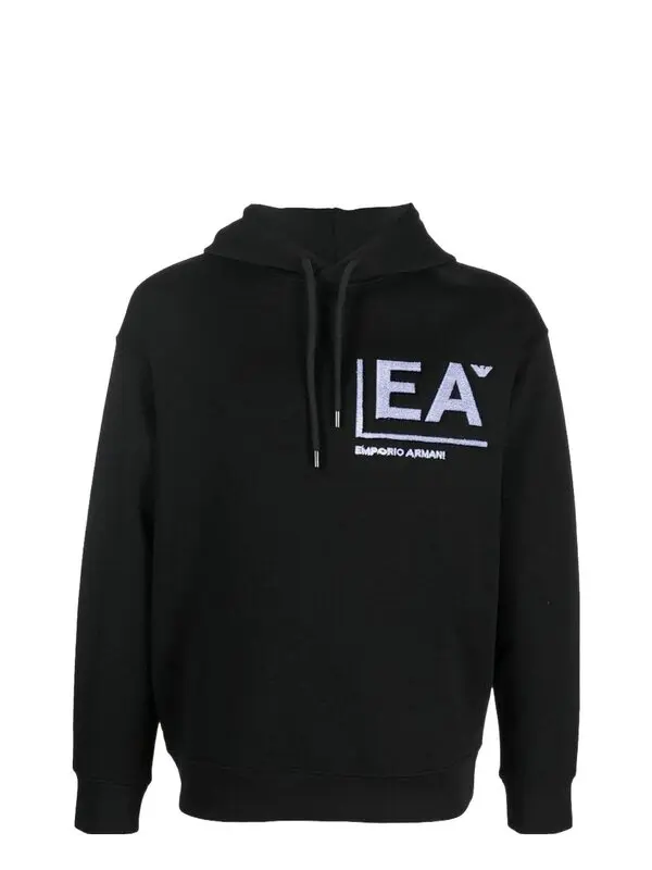 Emporio Armani Drawstring Hoodie With Embossed Logo - Black
