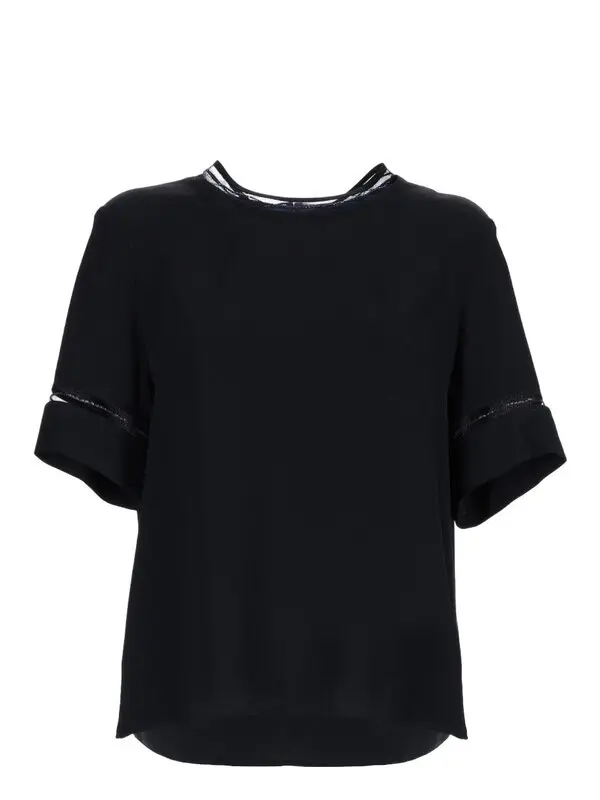 Fabiana Filippi Short Sleeve Top With Sheer Trim - Black