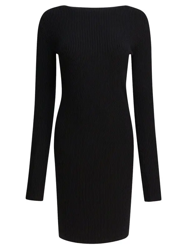 Rick Owens Ribbed Boat Neck Long Sleeve Dress With Open Back - Black