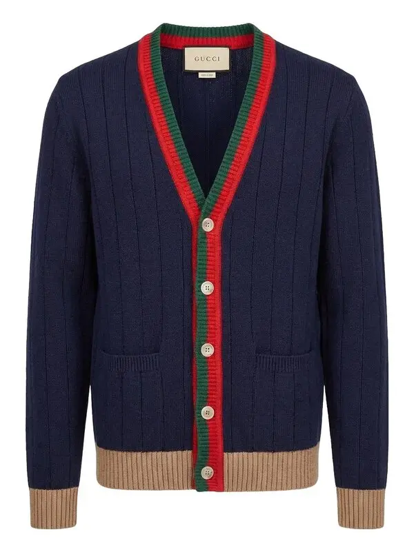 Gucci Web-stripe Wool Cardigan - Black