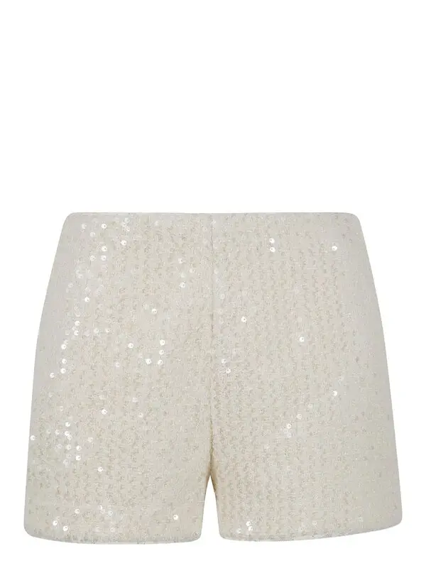 TWINSET Sequined Shorts With Logo Plaque - White