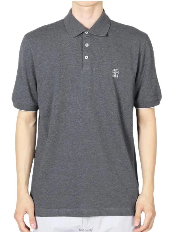 Brunello Cucinelli Logo-embroidered Polo Shirt - Gray